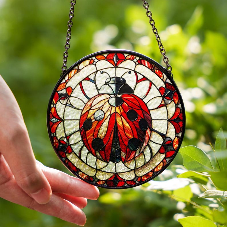 Personalized Ladybug Suncatcher: Stained Glass Style Window Ornament ...