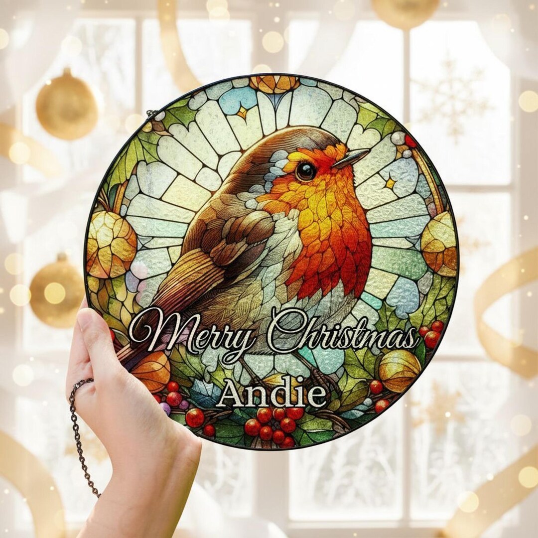 Custom Robin Suncatcher Stained Glass Style, Personalized Christmas ...