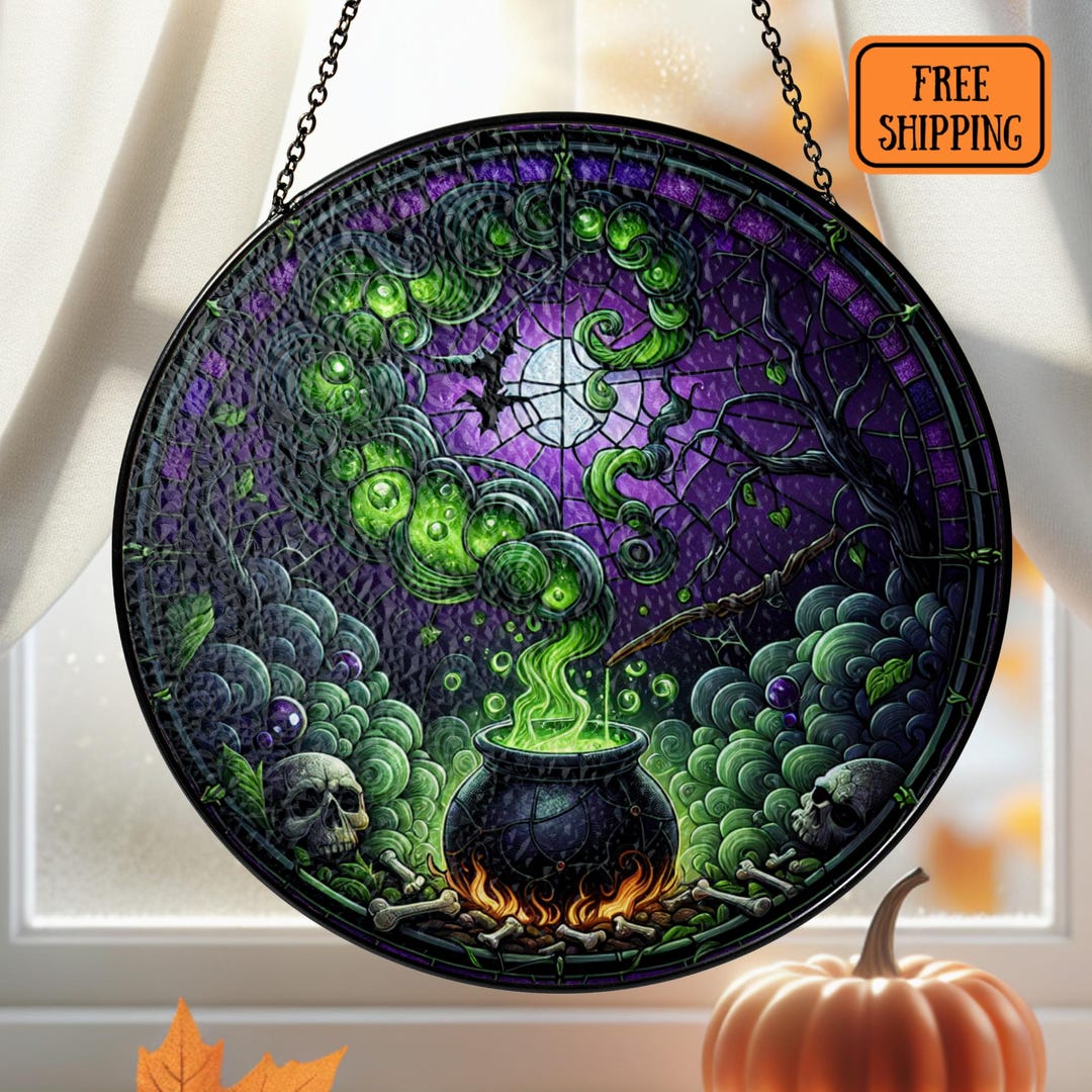 Halloween Cauldron Suncatcher Window Decoration, Witchy Hanging Charm ...