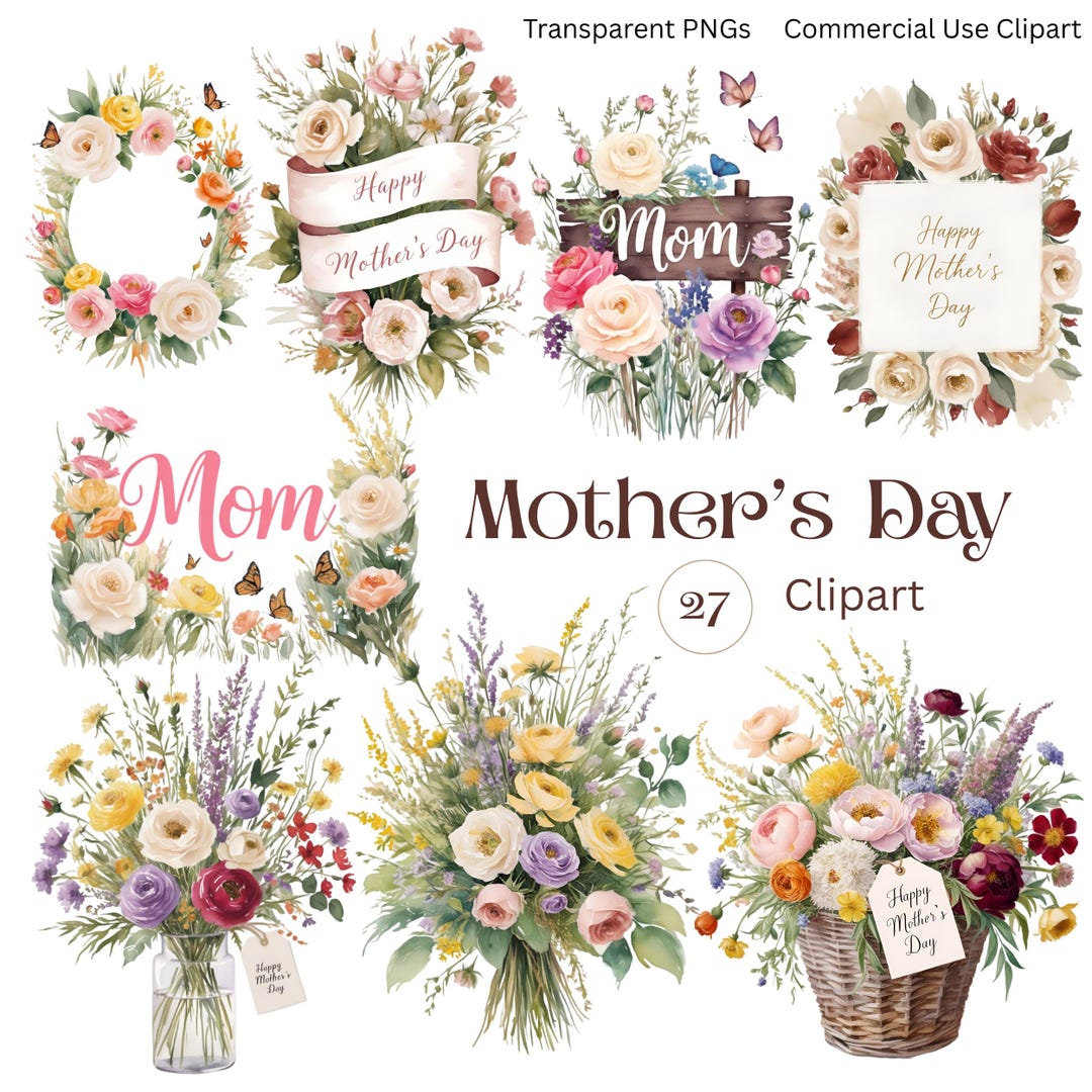 Mother's Day Clip Art, Floral Designs for Cards, Mother's Day PNG ...