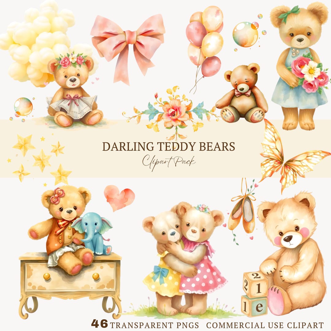 Darling Teddy Bear Clipart, Digital Download, Cards, Cute Bears Clipart ...