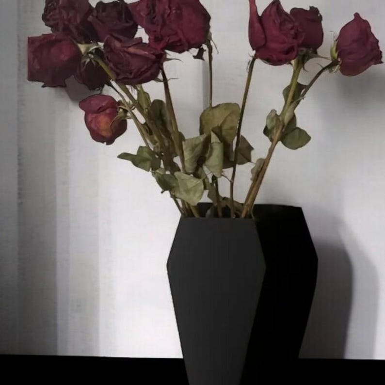 3D Printed Coffin Vase – Gothic Minimalist Black Decor, Unique Dried ...