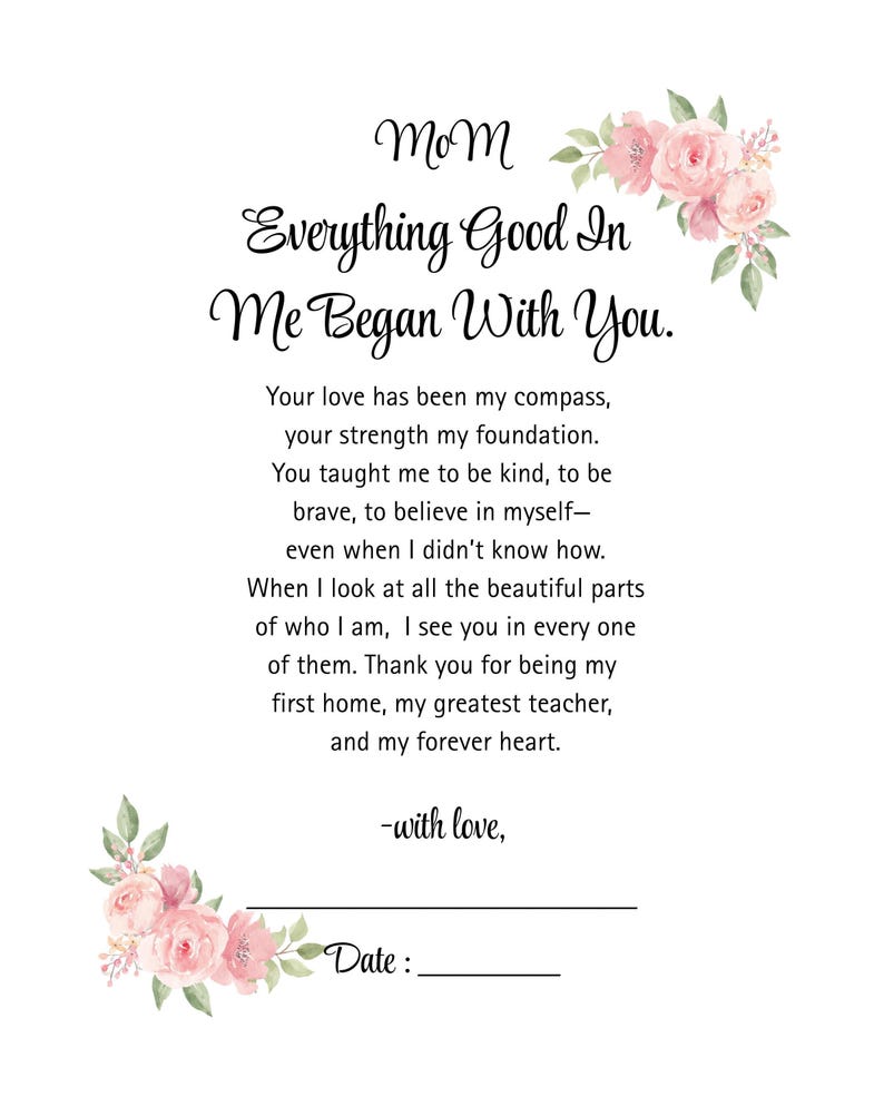 Mother's Day Printable Wall Art | "everything Good in Me Began With You ...