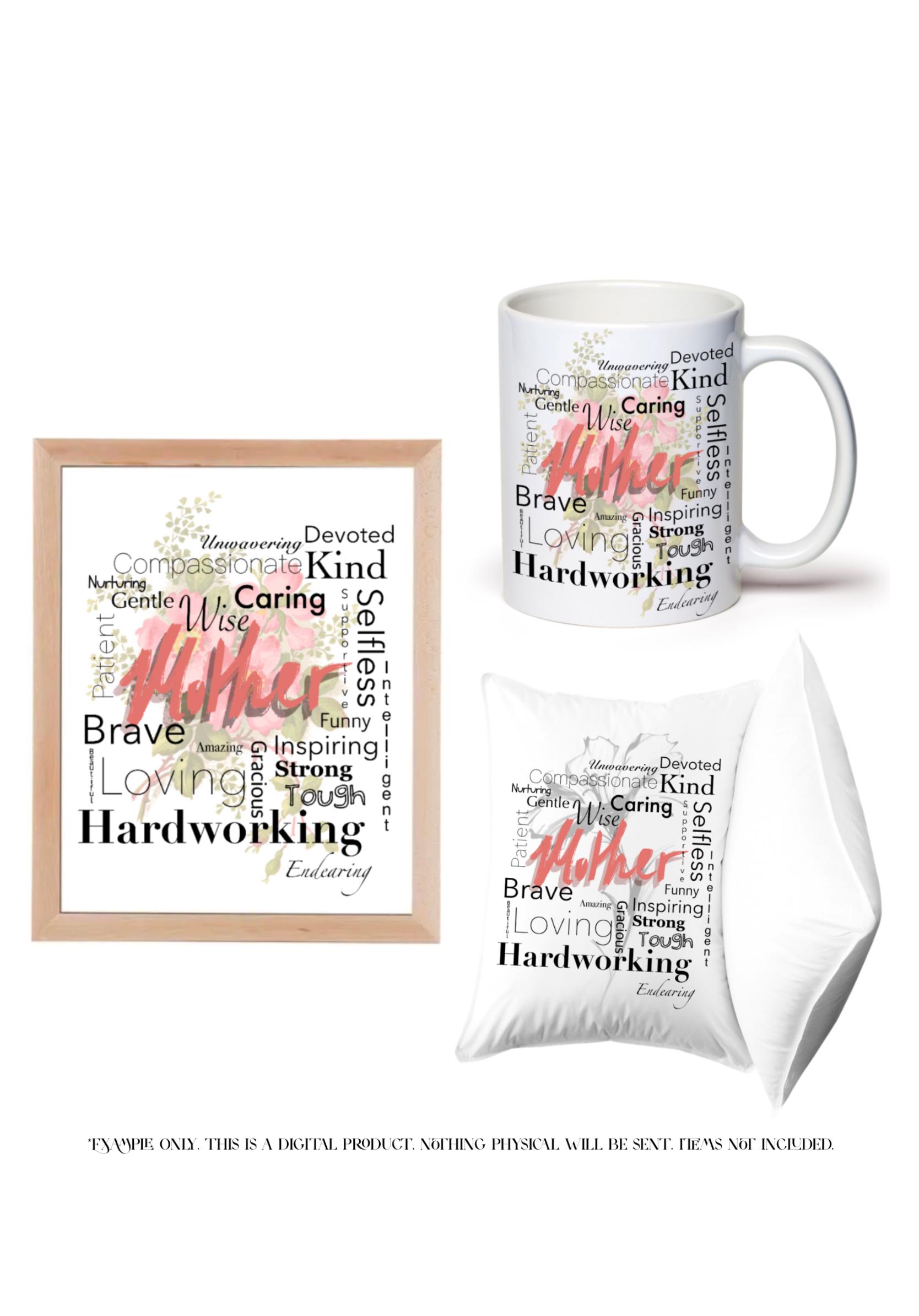 Mother Word Cloud Design PNG Bundle, Attributes: Loving, Kind, Brave ...