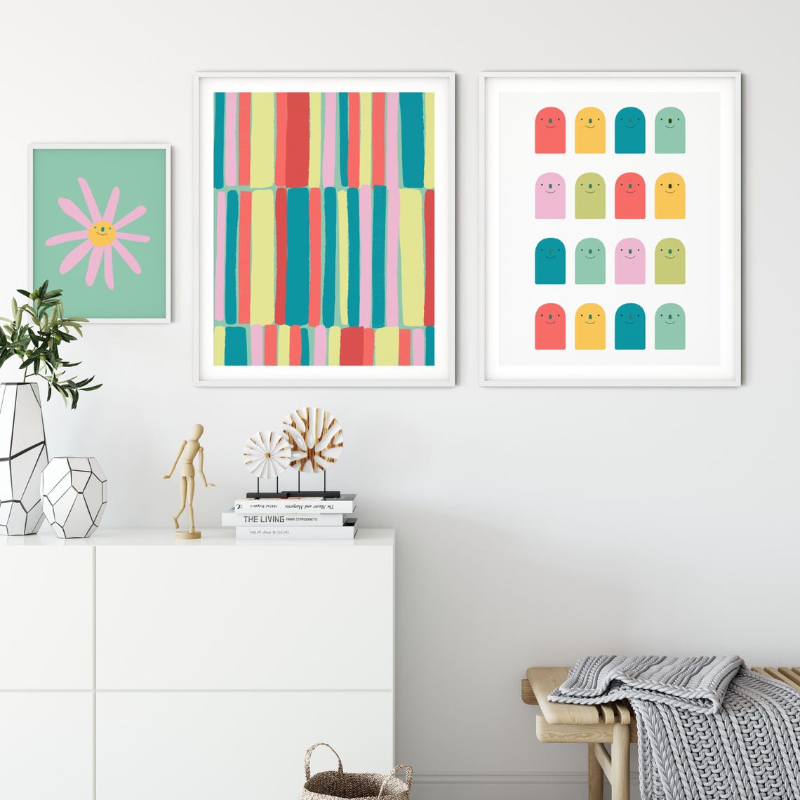 Colorful Cute Playroom Print, Nursery Decor, Retro Smiley Face Poster ...