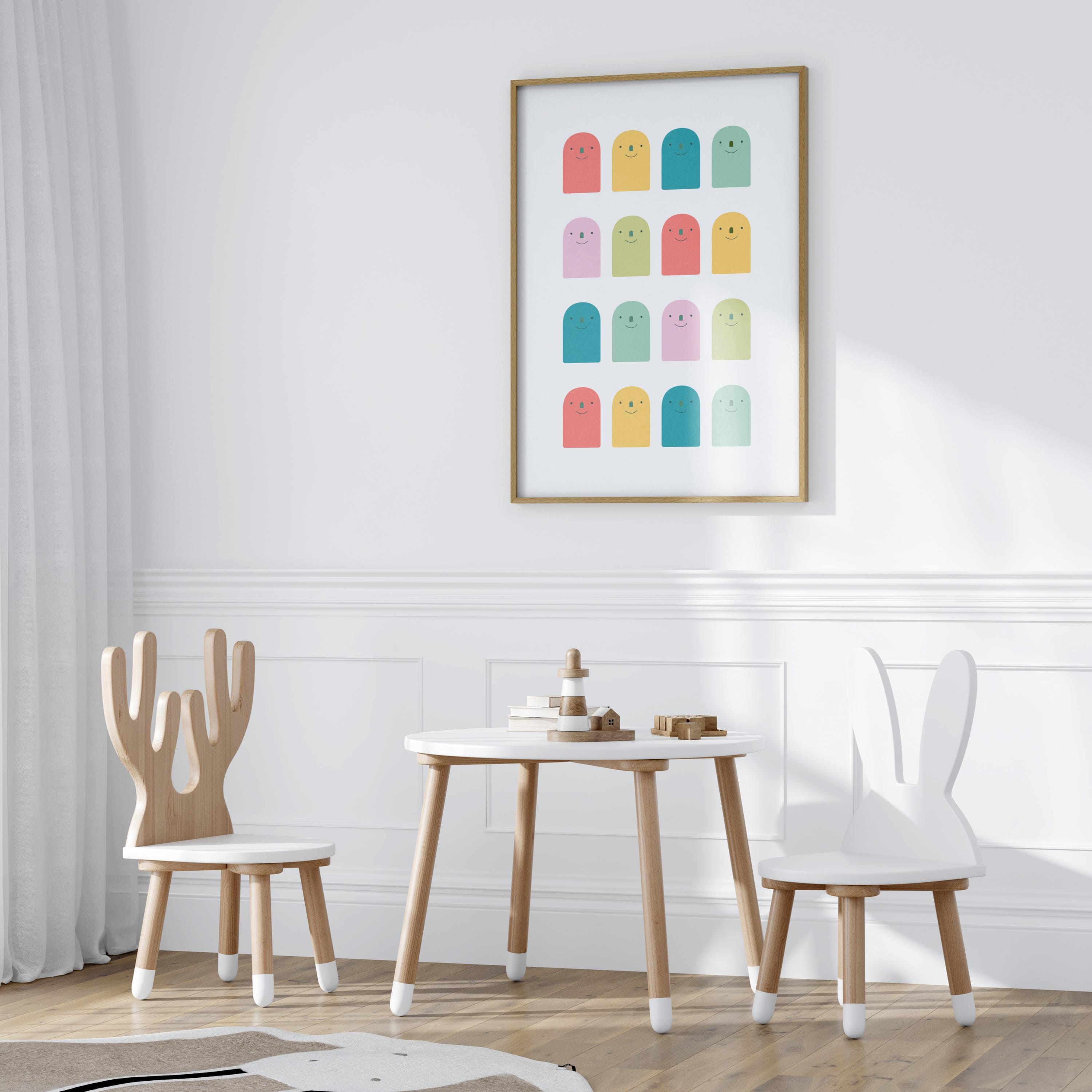 Colorful Cute Playroom Print, Nursery Decor, Retro Smiley Face Poster ...