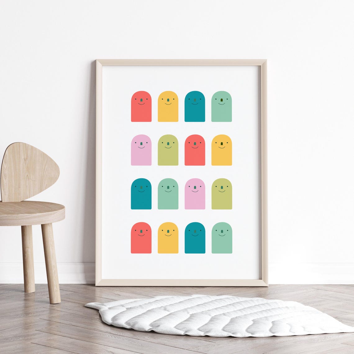 Colorful Cute Playroom Print, Nursery Decor, Retro Smiley Face Poster ...
