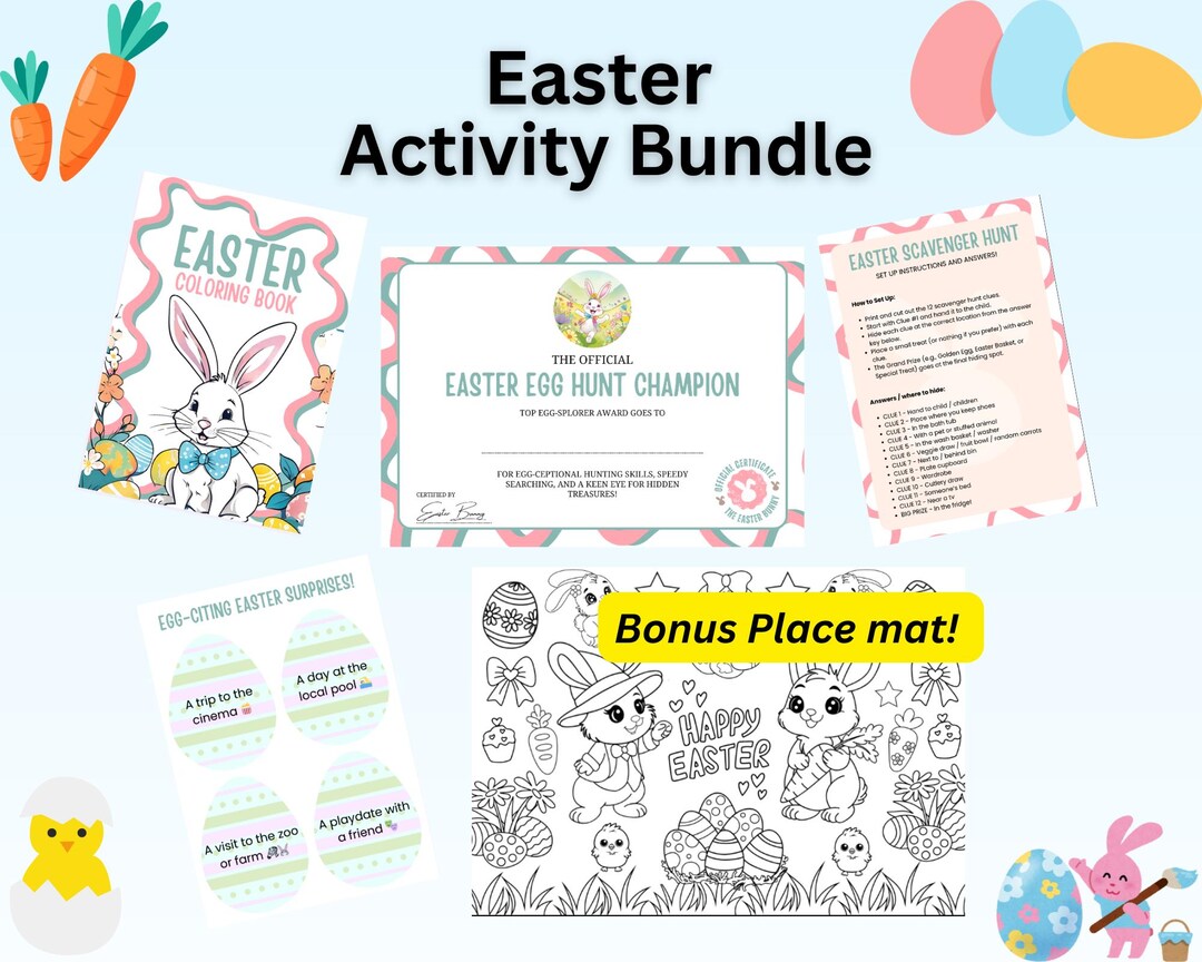 Easter Activity Bundle for Kids – Printable Coloring Book, Egg Hunt ...