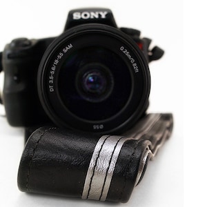 Black and Silver Racing Stripe Camera Strap With Silver Backing, Vegan ...