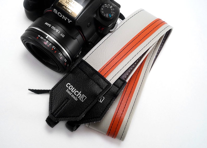 White & Orange Racing Stripe Camera Strap - Made in USA Camera Straps ...
