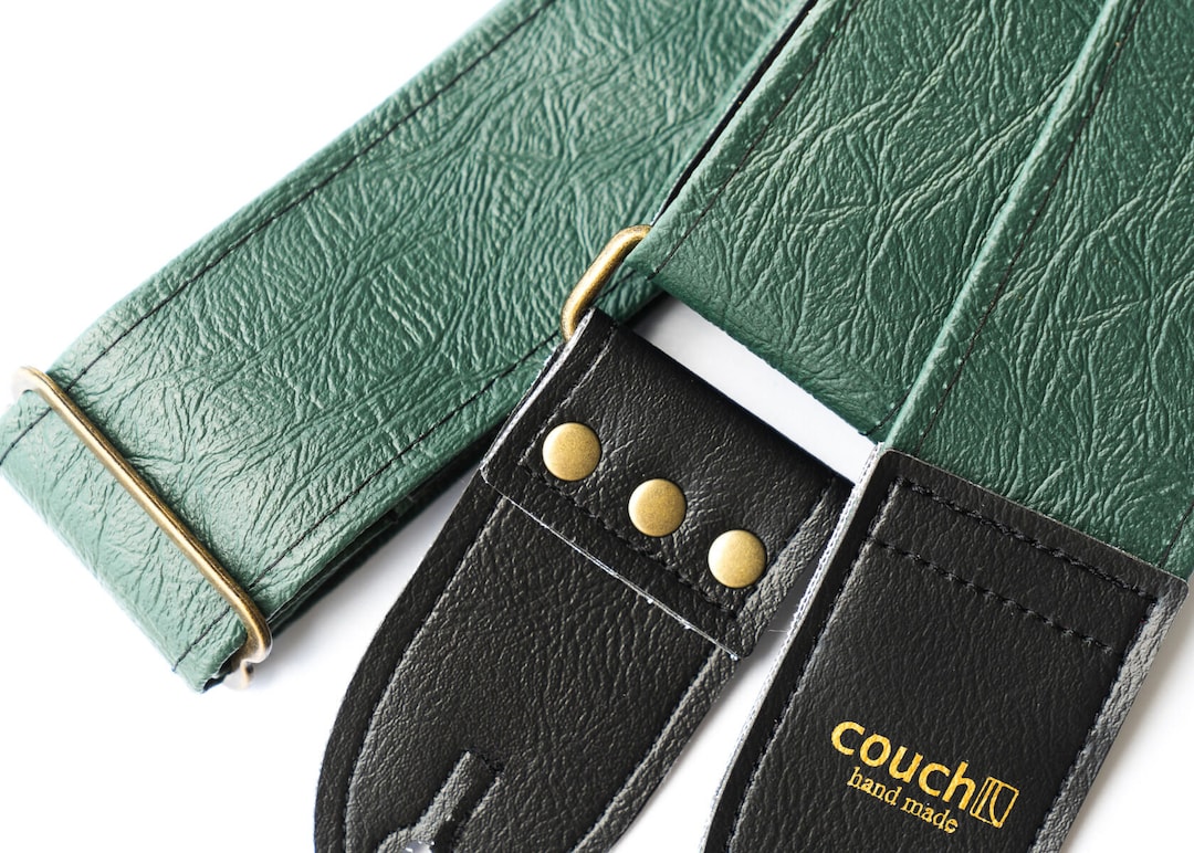 Forest Green Guitar Strap Made of 1970's Vegan Leather With Custom ...