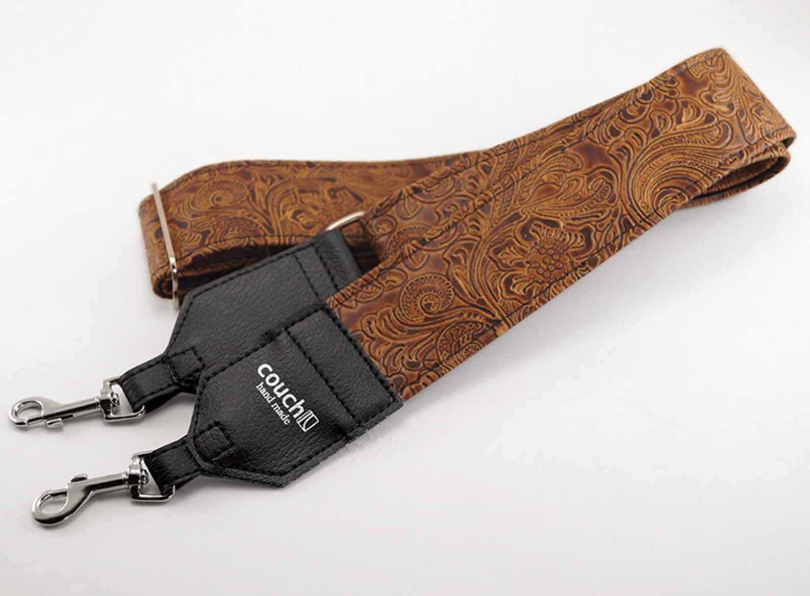 Western Banjo Strap - Made of Light Brown Embossed Hand Tooled Vegan ...