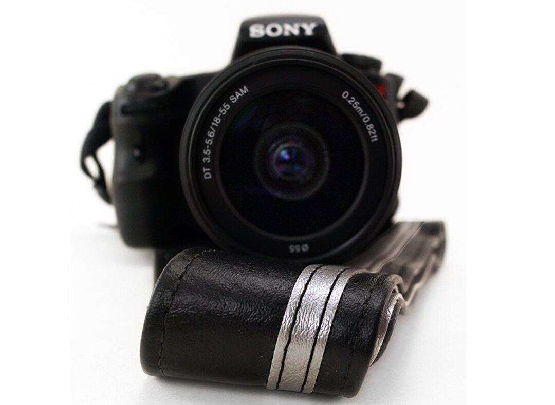 Black and Silver Racing Stripe Camera Strap With Silver Backing, Vegan ...