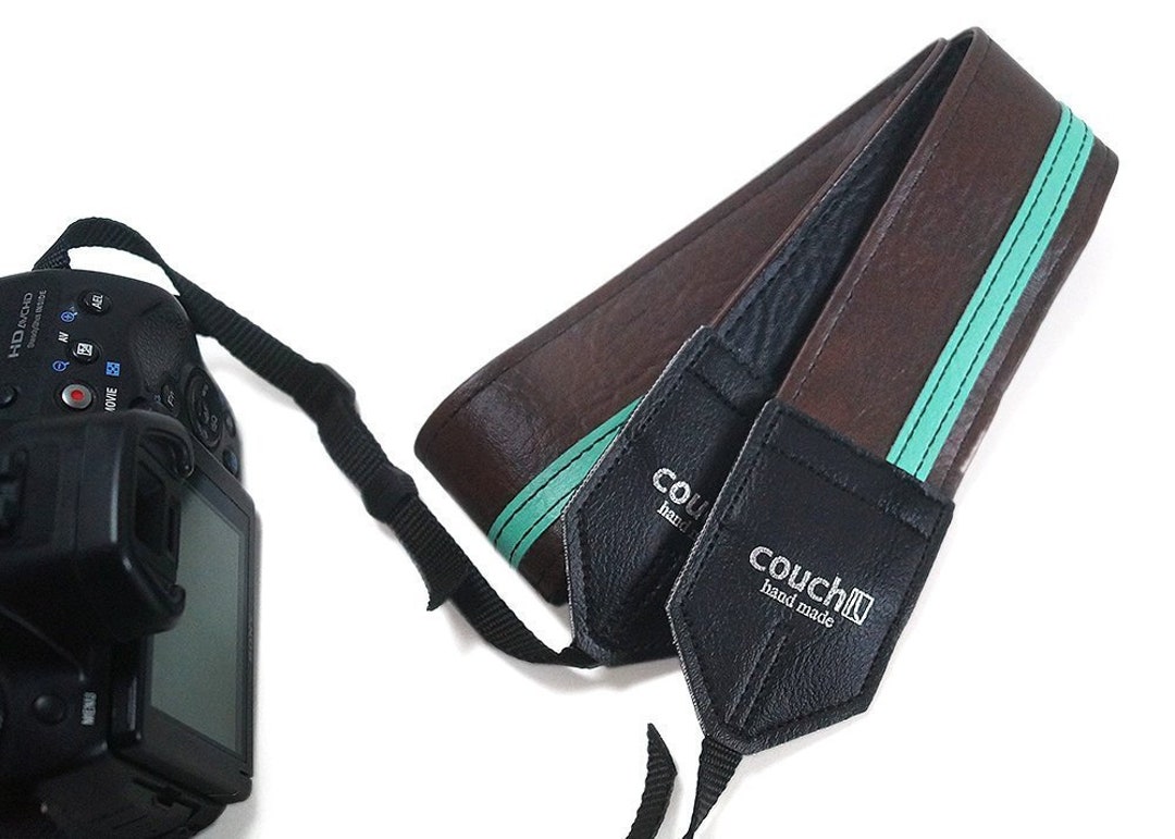 Brown and Mint Racing Stripe Camera Strap - Hand Made in USA - Vegan - Etsy
