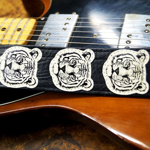 White Tiger Guitar Strap Hand Sewn Tigers on White Vegan | Etsy