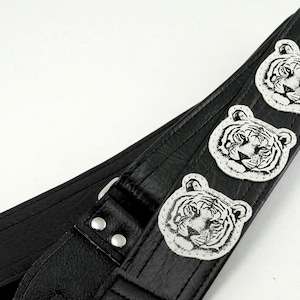 Black Tiger Handmade Guitar Strap- Hand Sewn Tigers on Vegan Leather ...