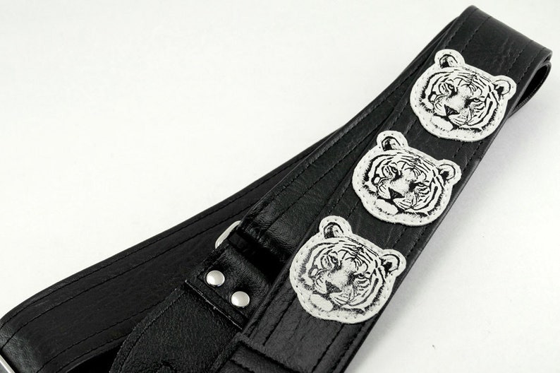 Black Tiger Handmade Guitar Strap Hand Sewn Tigers on Vegan | Etsy