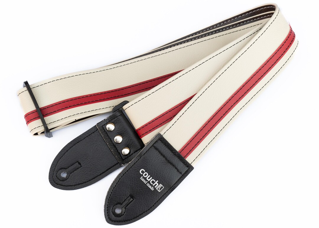 White and Red Racing Stripe Guitar Strap- Vegan Leather, Made in USA - Etsy
