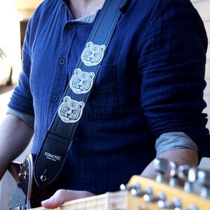 Black Tiger Handmade Guitar Strap- Hand Sewn Tigers on Vegan Leather ...