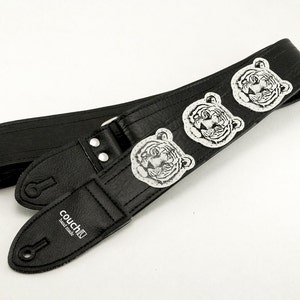 Black Tiger Handmade Guitar Strap- Hand Sewn Tigers on Vegan Leather ...