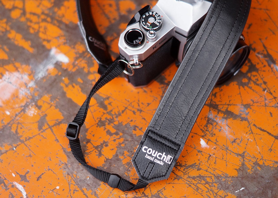 Double Stitch Black Slim Camera Strap, Thin 1.5