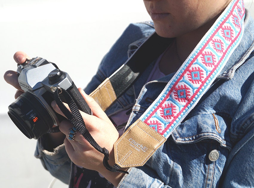 Imagining Sun Camera Strap Pink & Sky Made of Vintage | Etsy