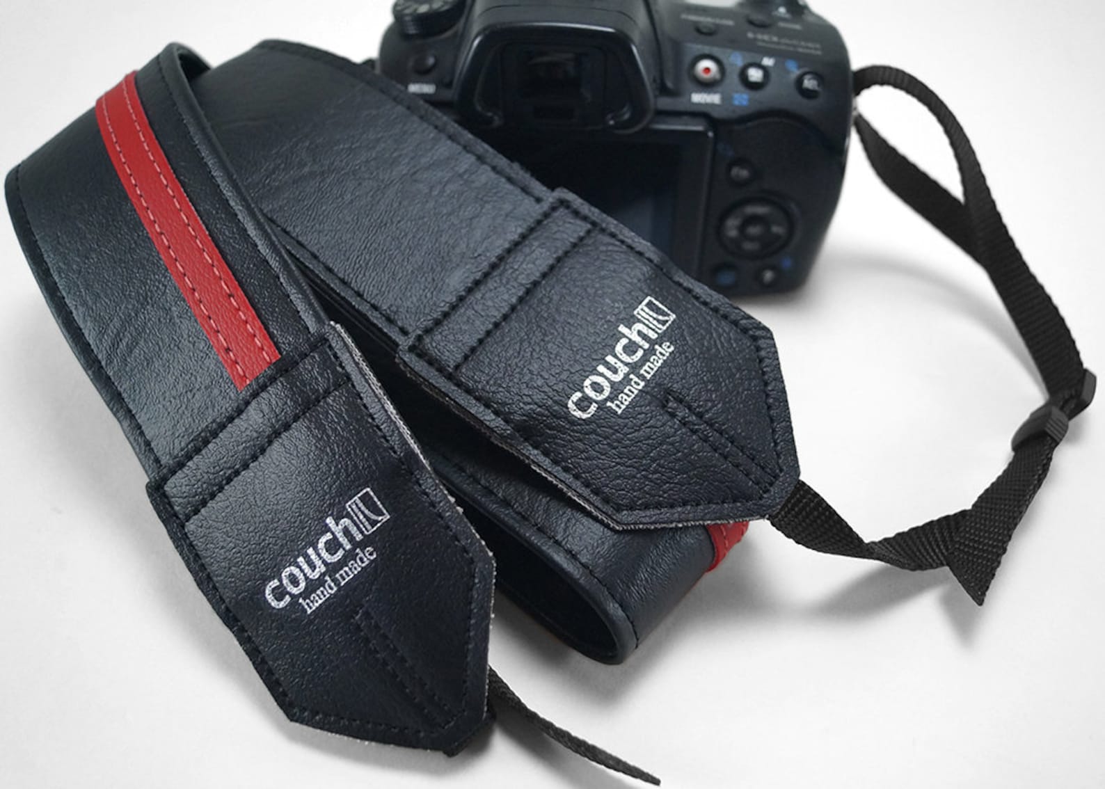 Black and Red Racing Stripe Camera Strap - Vegan Made Upcycled Guitar ...