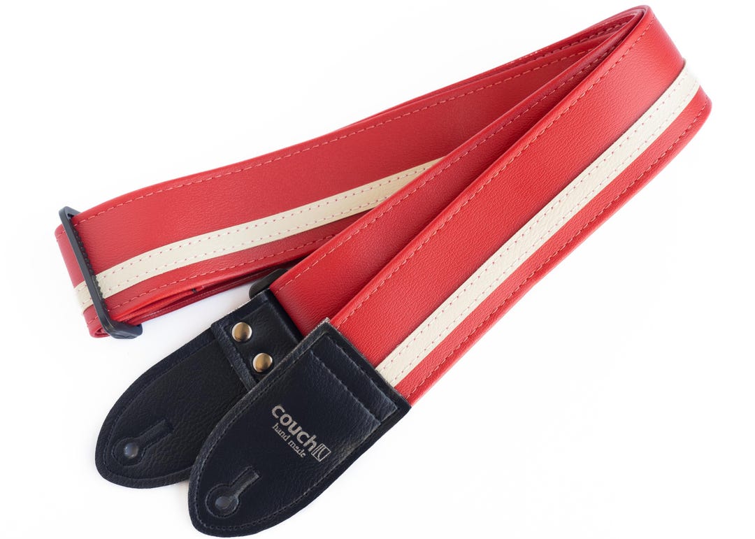Red and White Racer X Guitar Strap - Racing Stripe - Vintage Style With ...