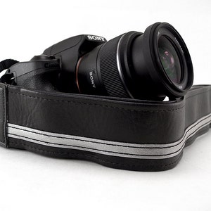 Black and Silver Racing Stripe Camera Strap With Silver Backing, Vegan ...