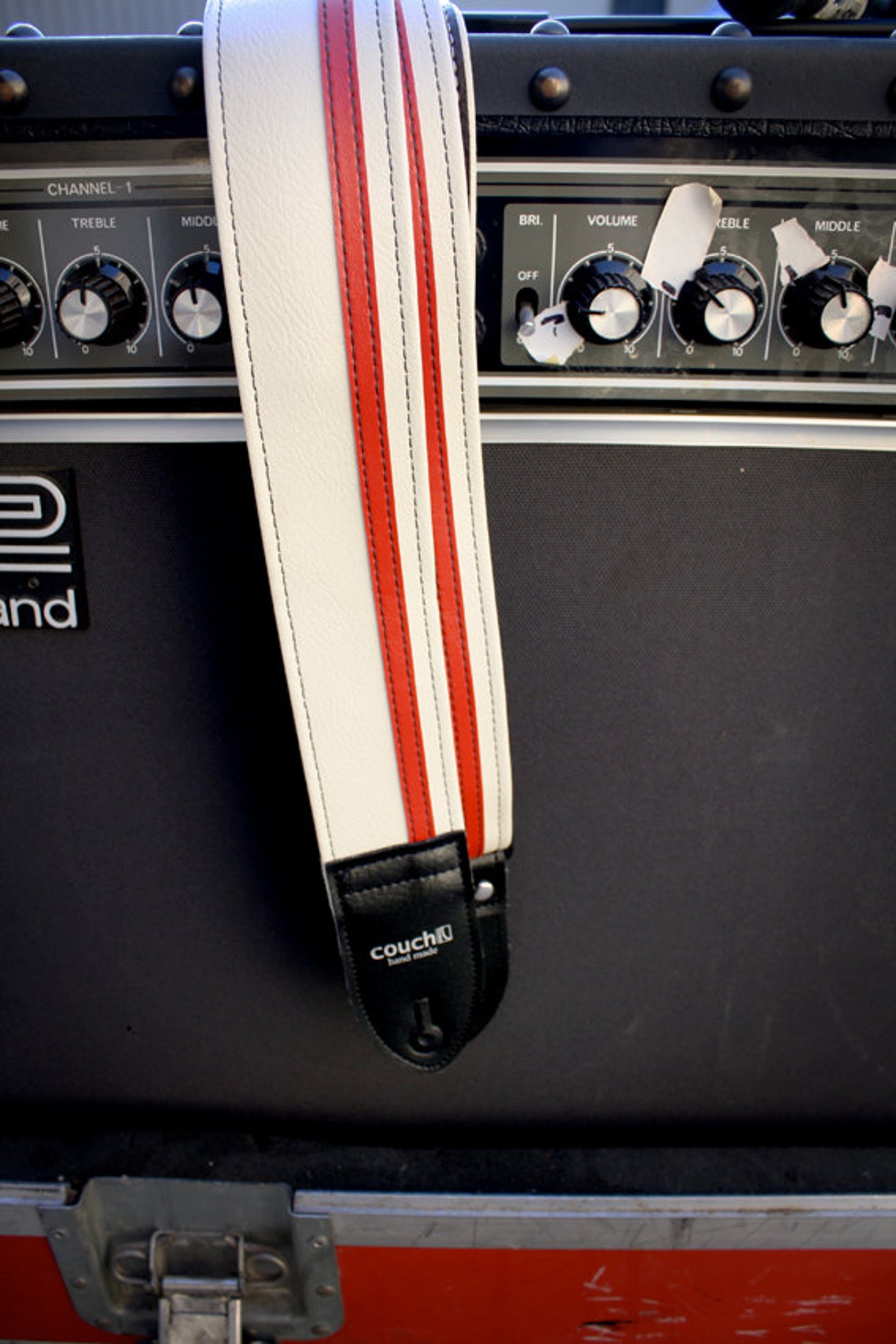 White and Red Racing Stripe Guitar Strap- Vegan Leather, Made in USA - Etsy