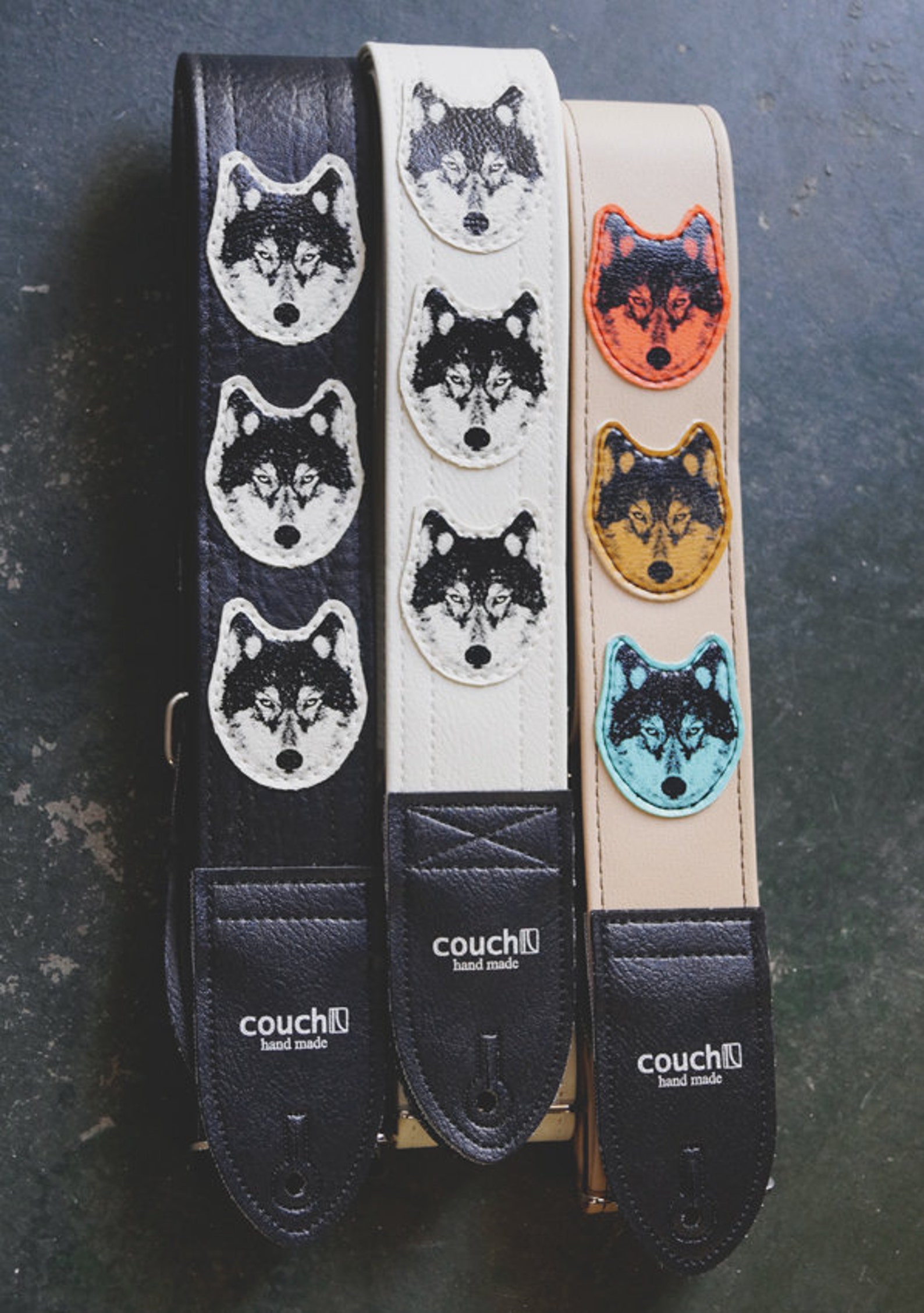 Wolf Guitar Strap Heavy Duty Handmade Vegan Leather Hand | Etsy