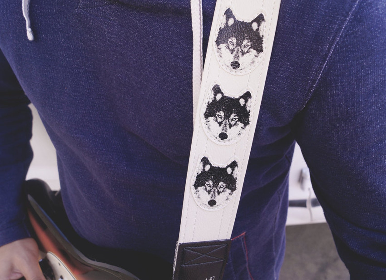 Wolf Guitar Strap Heavy Duty Handmade Vegan Leather Hand | Etsy