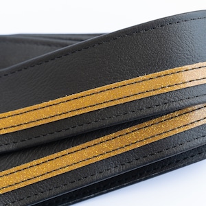 Black With Gold Racing Stripe Guitar Strap Hand Made of Vegan Auto ...