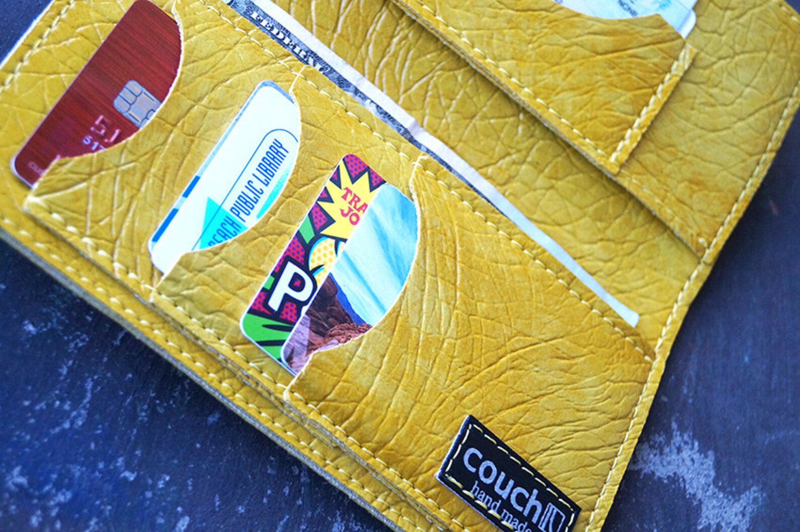 Vintage Texture Mustard Womens Wallet, Hand Made of Vintage 1970's ...