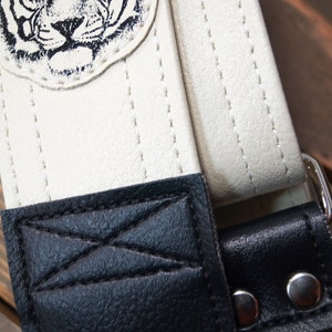White Tiger Guitar Strap, Hand Sewn Tigers on White Vegan Leather, Made ...
