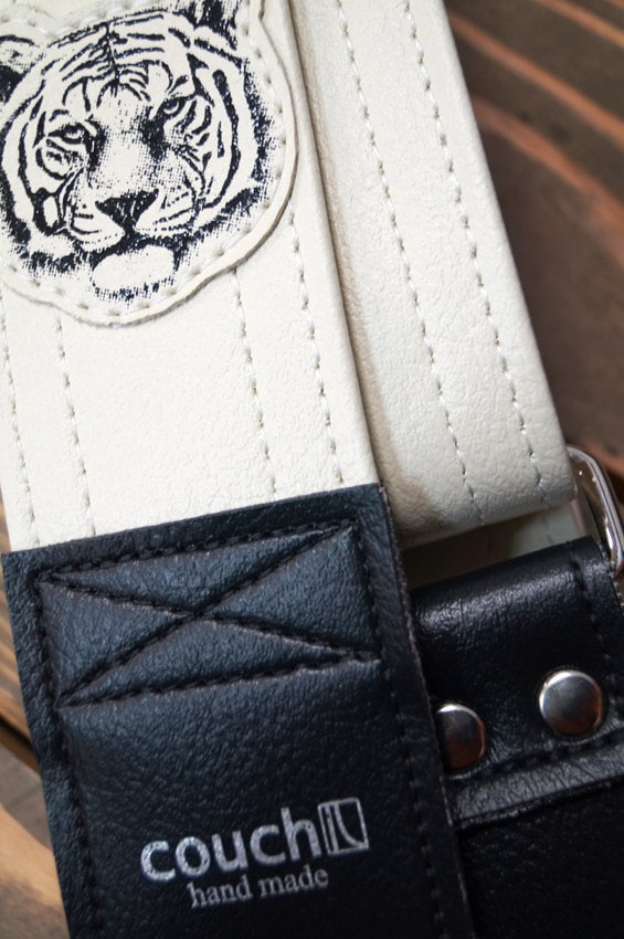 White Tiger Guitar Strap Hand Sewn Tigers on White Vegan | Etsy