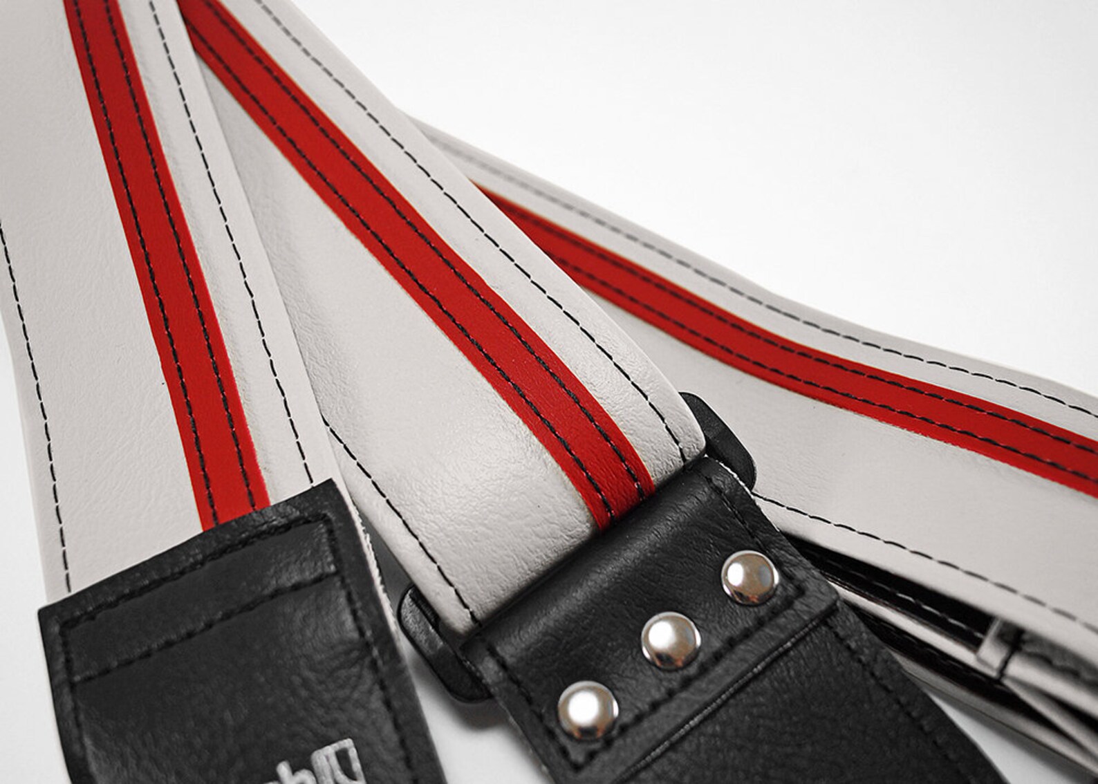 White and Red Racing Stripe Guitar Strap Vegan Leather Made - Etsy