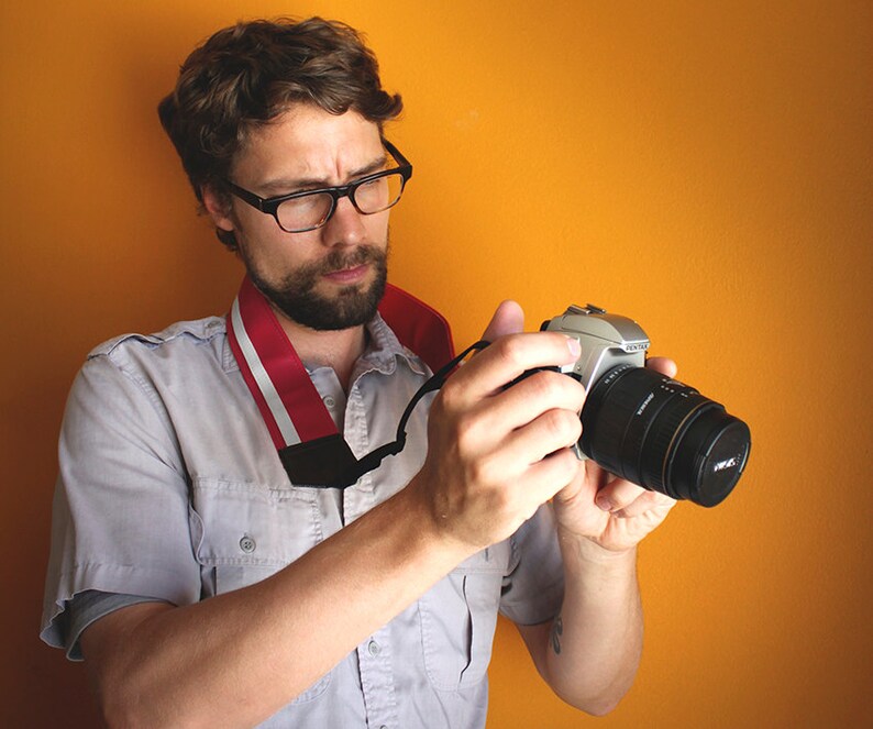 Red and White Racing Stripe Camera Strap Vegan Upcycled | Etsy