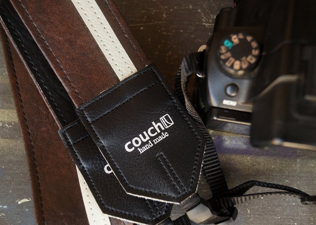 Brown & White Racer Stripe Camera Strap- Vegan Made in USA - Etsy