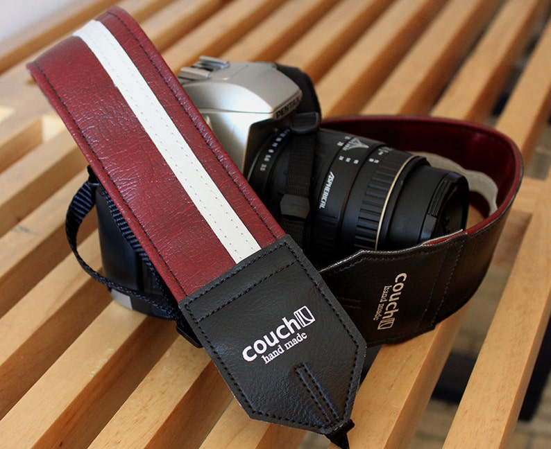 Dark Red Racing Stripe Camera Strap Vinyl Vegan Oxblood - Etsy