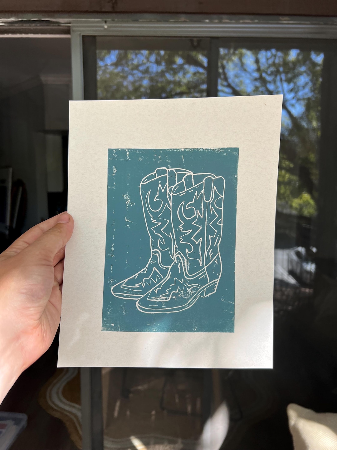 Cowboy Boots Linocut Art Print, Western Home Decor - Etsy