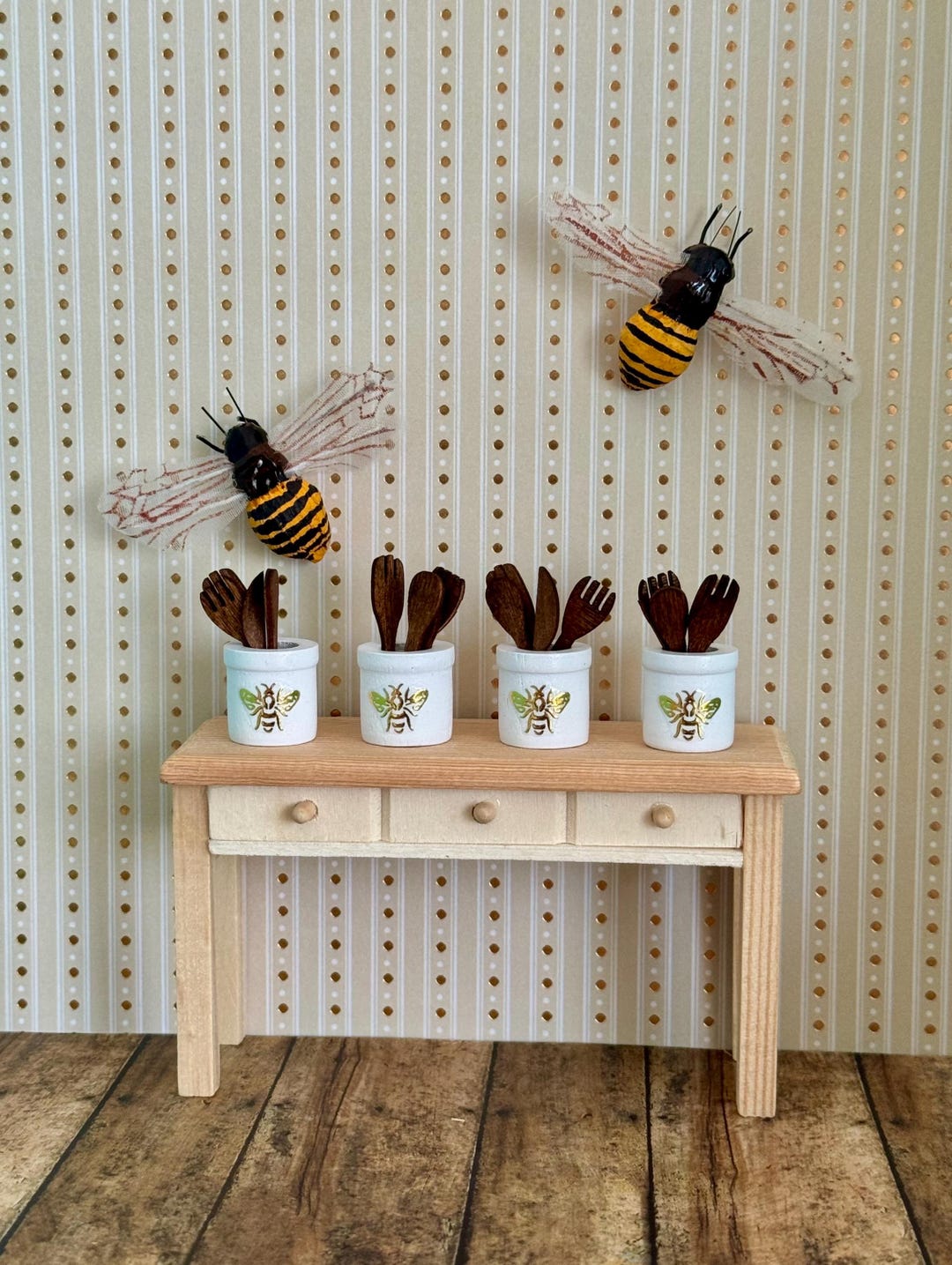 Miniature Dollhouse Kitchen Honey Bee Themed Utensil Holder With ...