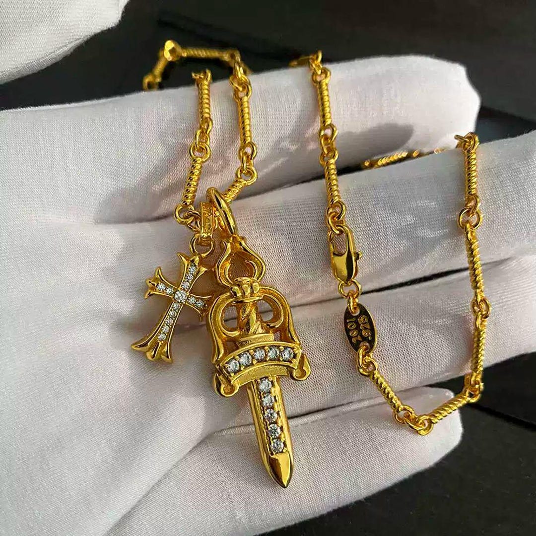 Gold Plated Sword Cross Pendant Necklace, Riginal Handmade ...