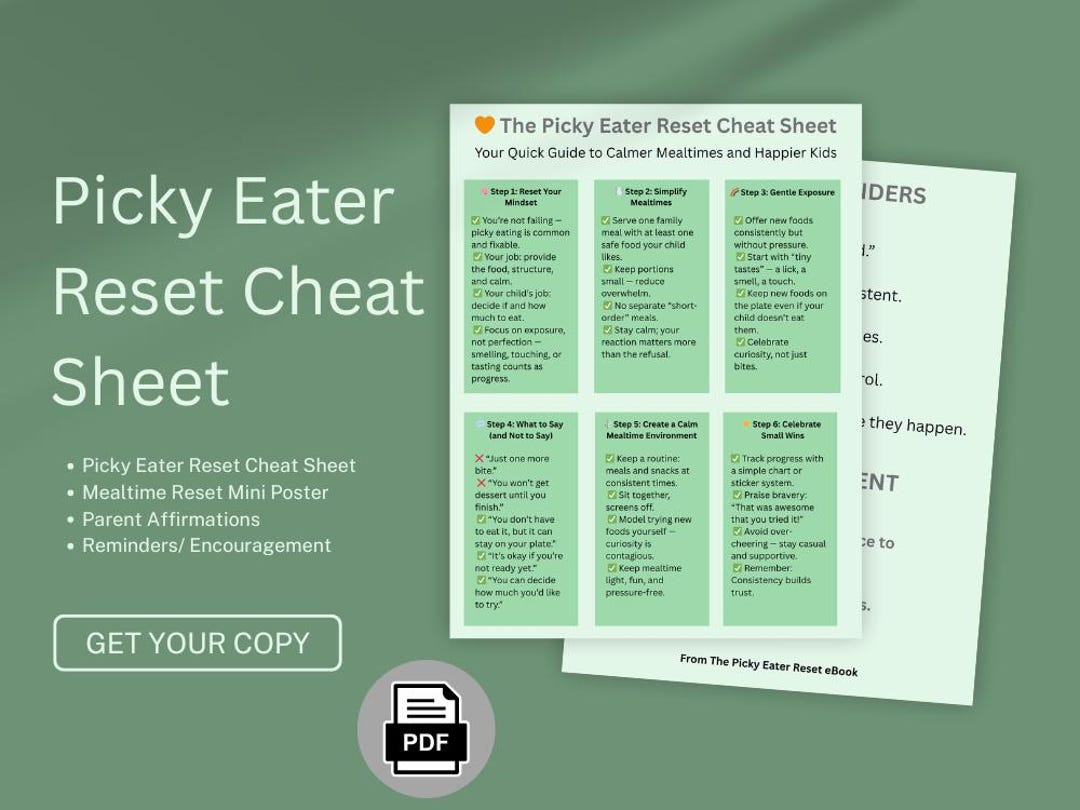 Picky Eater Reset Cheat Sheet | Mealtime Guide, Parent Affirmations ...