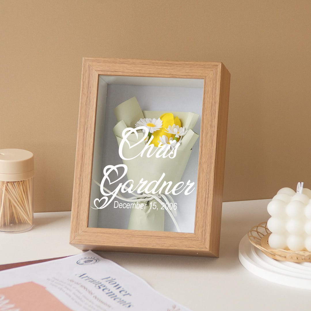 Personalized Flower Shadow Box – "hope" Yellow Tulip & Daisy | 7" Frame ...