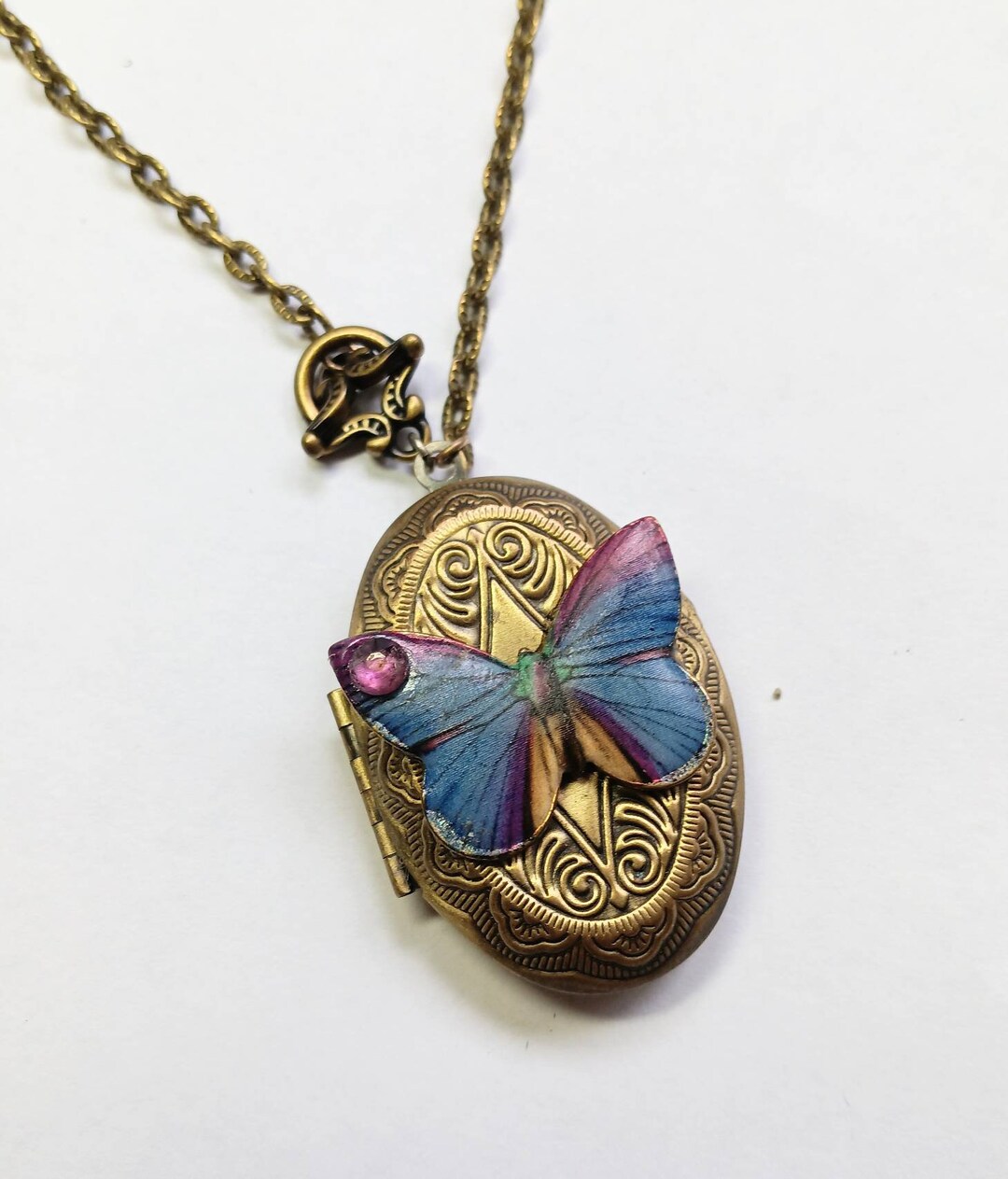 Purple Butterfly Locket in Brass, One-of-a Kind EXCLUSIVE DESIGN - Etsy