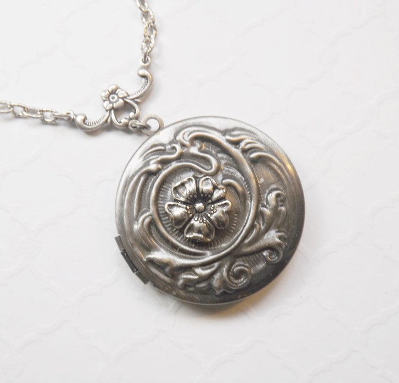 Flower Locket in Antiqued Silver Flower Locket Exclusive - Etsy