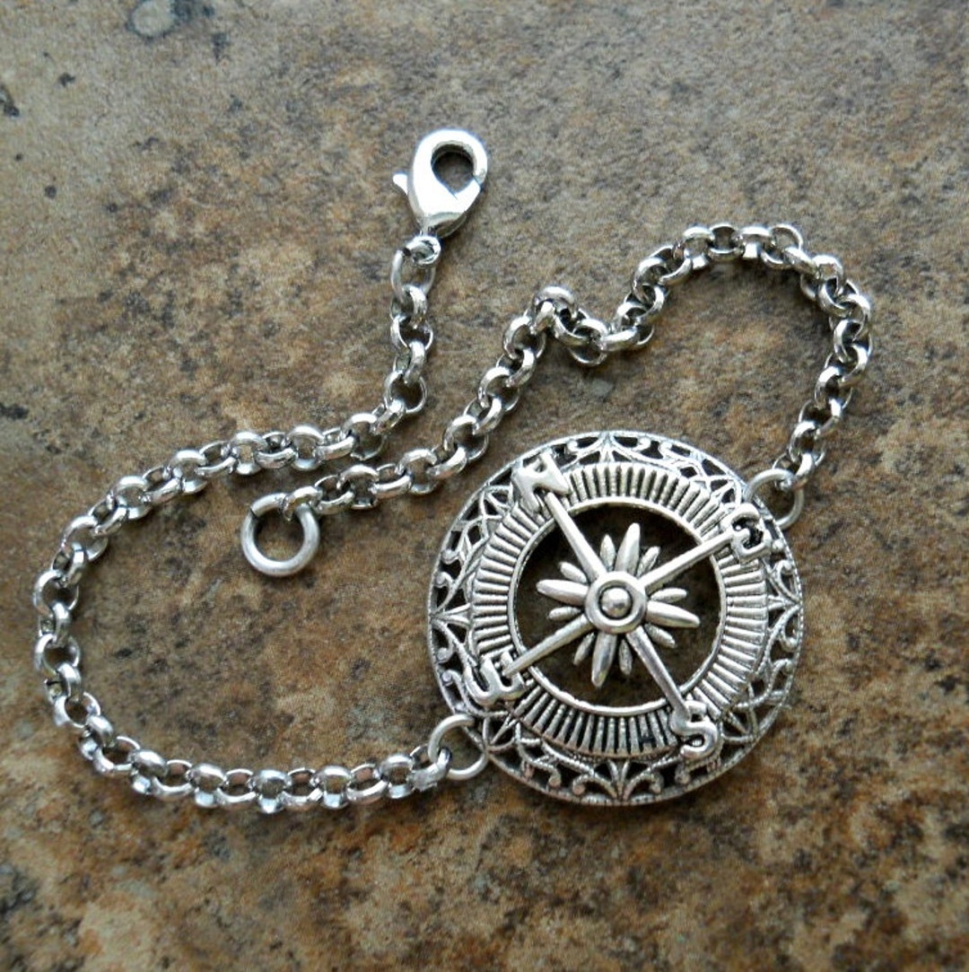 Wanderlust Compass Bracelet, Silver Compass Bracelet, Compass, Bracelet ...