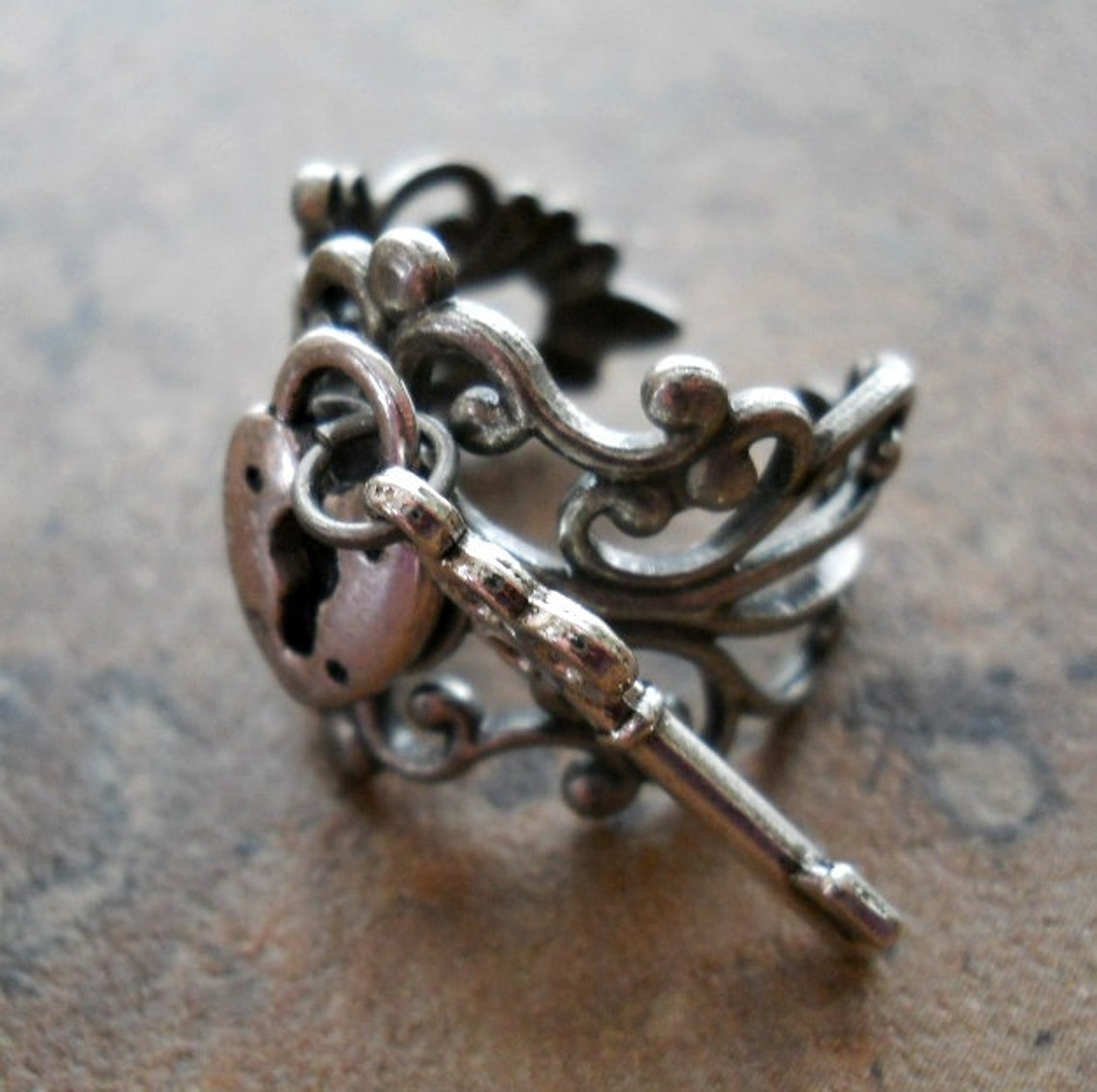 Heart Lock and Key Ring Silver Lock Ring Lock Ring Silver | Etsy