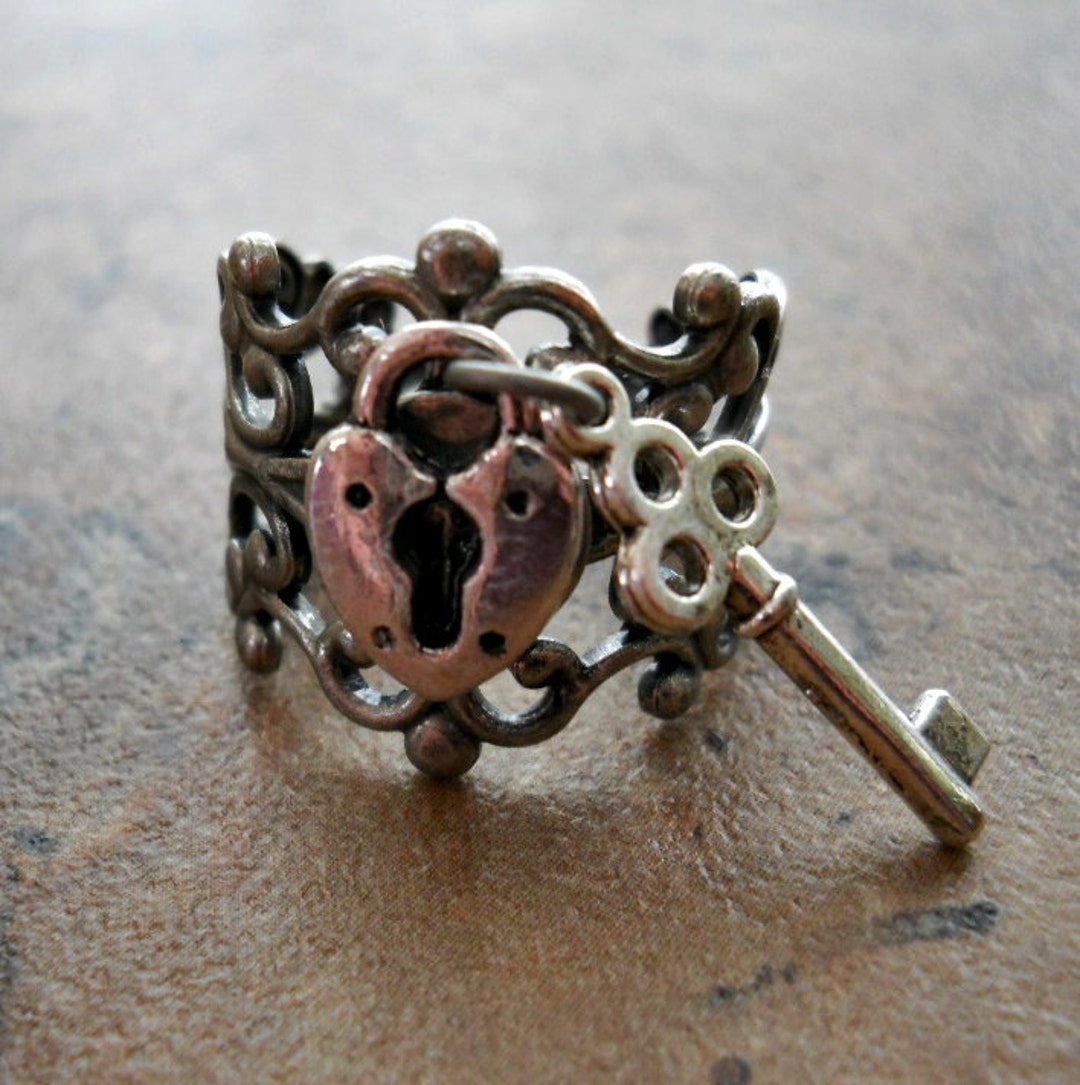 Heart Lock and Key Ring, Silver Lock Ring, Lock Ring, Silver Heart Ring, Heart Lock and Key - Etsy